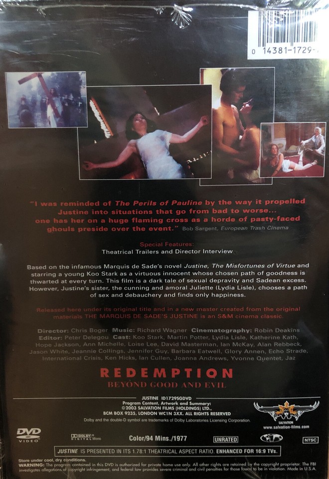 Redemption The Marquis De Sade’s Justine (DVD, 2004) 14381172928| eBay