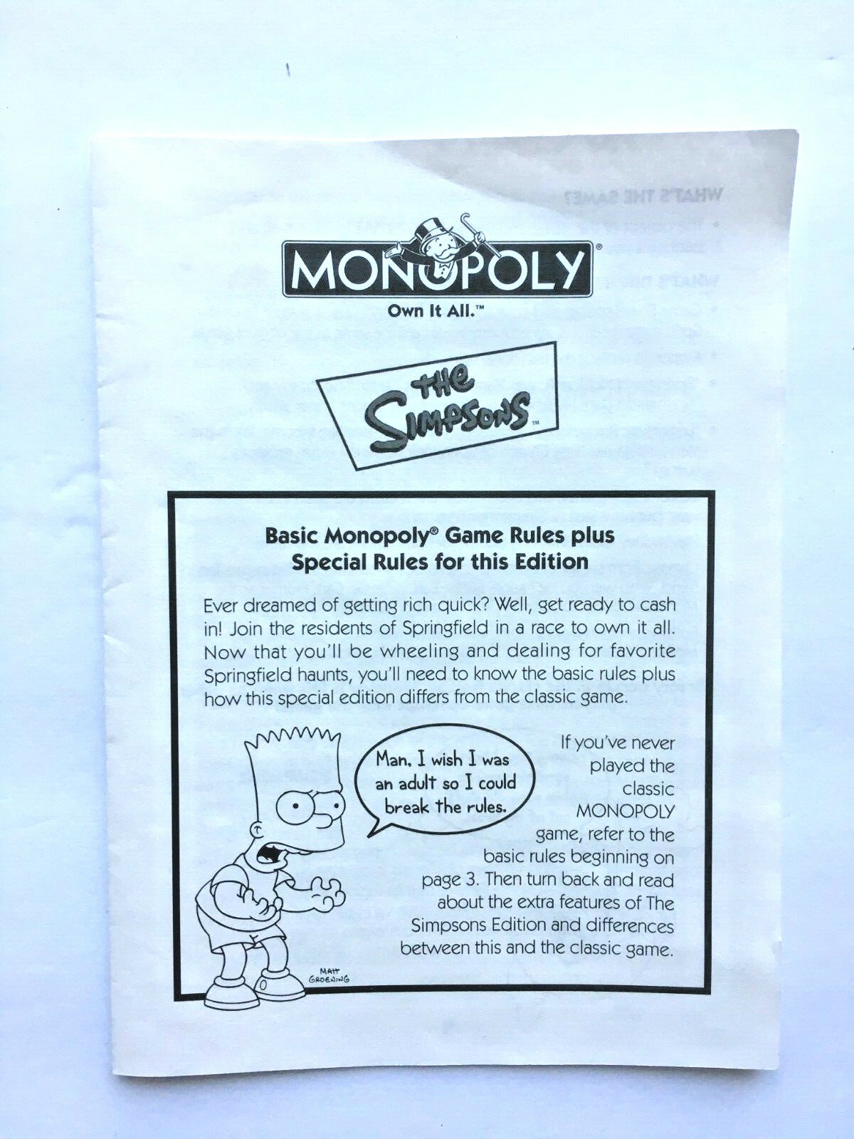 Monopoly The Simpsons Edition Rules Booklet 2001 Rule Book | eBay