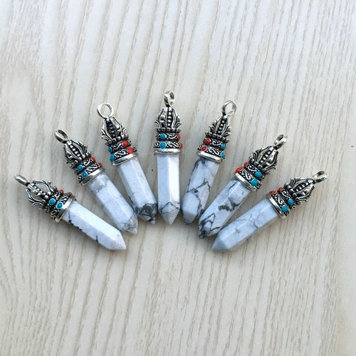 15pcs Natural Howlite Stone Hexagonal Column Healing Point Cut Gemstone ...