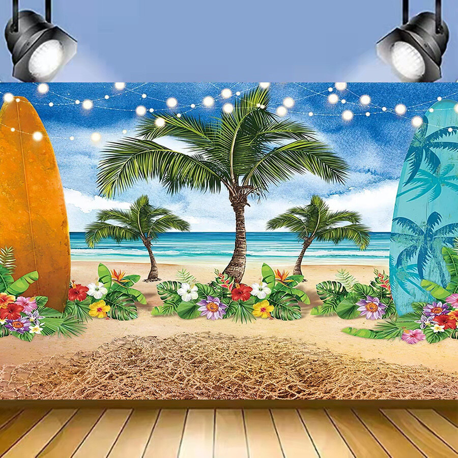 Beach Party Backdrop Kate Summer Flower Surfboard Sea Beach Backdrop