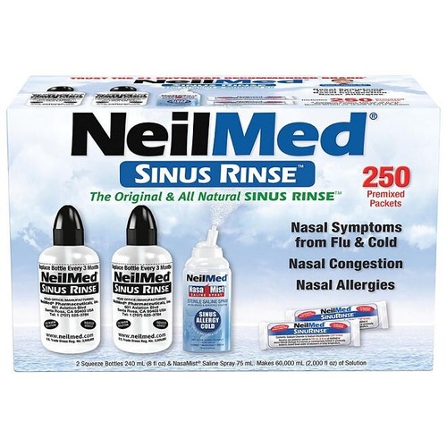 NeilMed Sinus Rinse Kit 250 Premixed Packets + 2 Bottles + NASAMIST ...