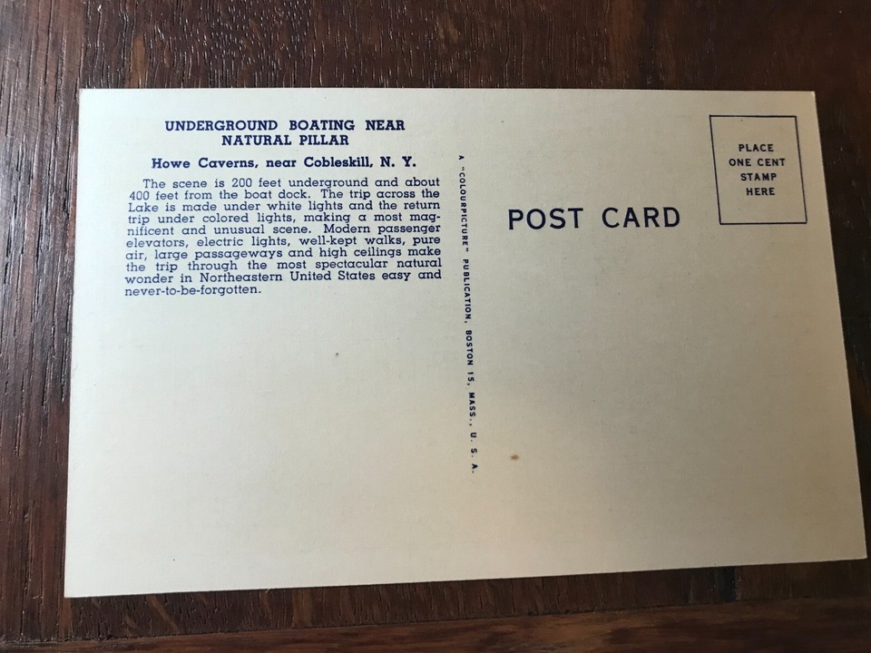 Underground Boating near Natural Pillar Howe Caverns New York Postcard ...