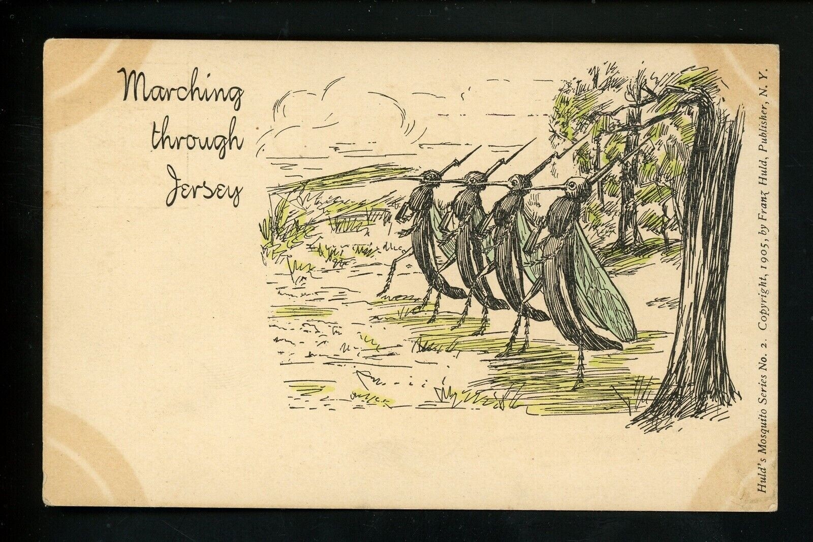 New Jersey NJ postcard Mosquito comic bug Marching through NJ Vintage ...