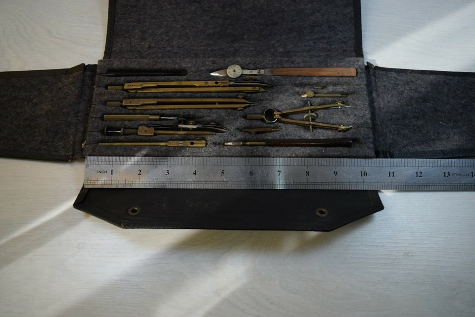 Antique Engineering CALLIGRAPHY Drafting Tools Compasses ORIGINAL ...
