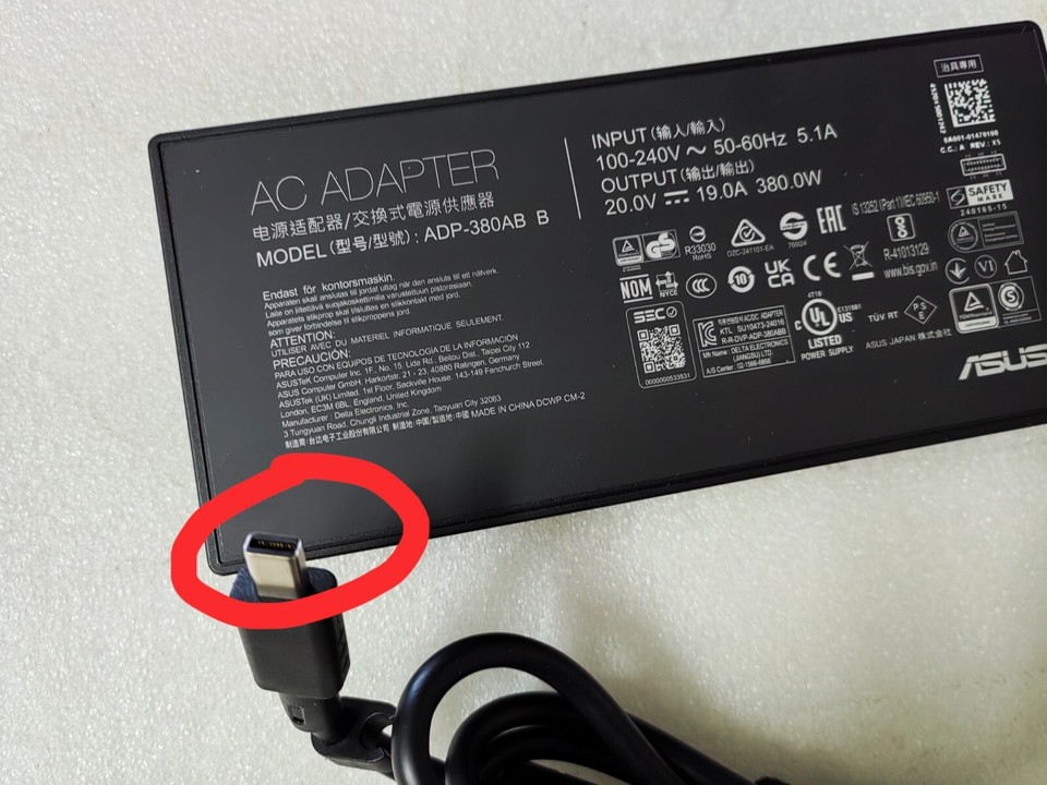 Genuine 20V 19A ADP-380AB B 0A001-01470100 For ASUS ROG 2025 Rectangle ...