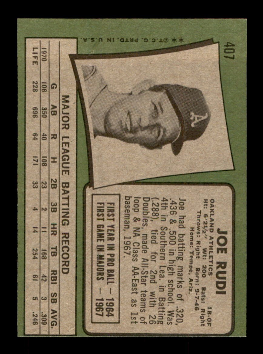 1971 Topps Baseball #407 Joe Rudi EX | eBay