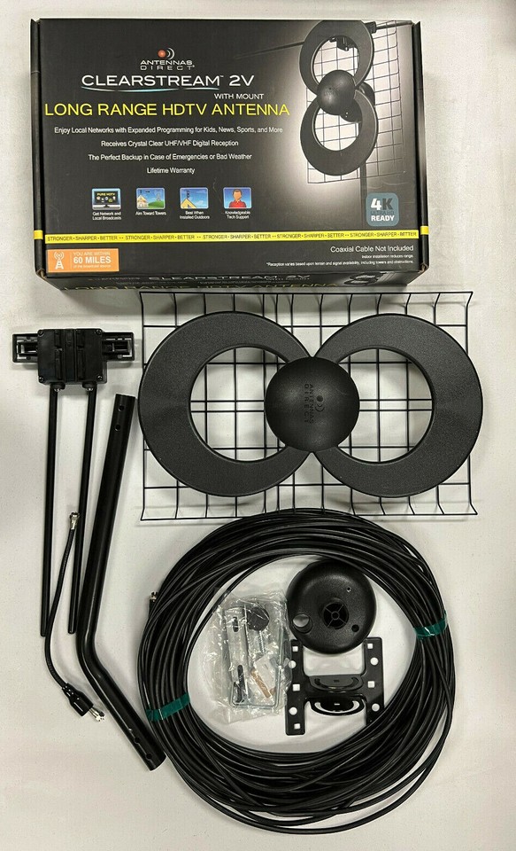 ClearStream 2V TV Antenna 60 Mile Range UHF/VHF Multi-directional Cable ...