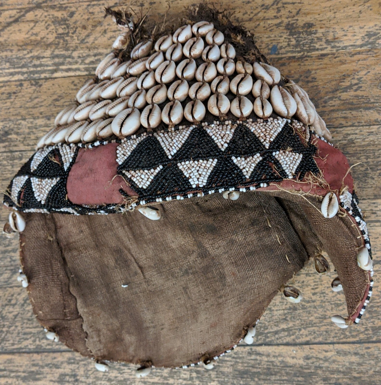 ORIGINAL CROWN WEARABLE HAT COWRIE SHELL AFRICAN FIBER PENDE BEADS ...