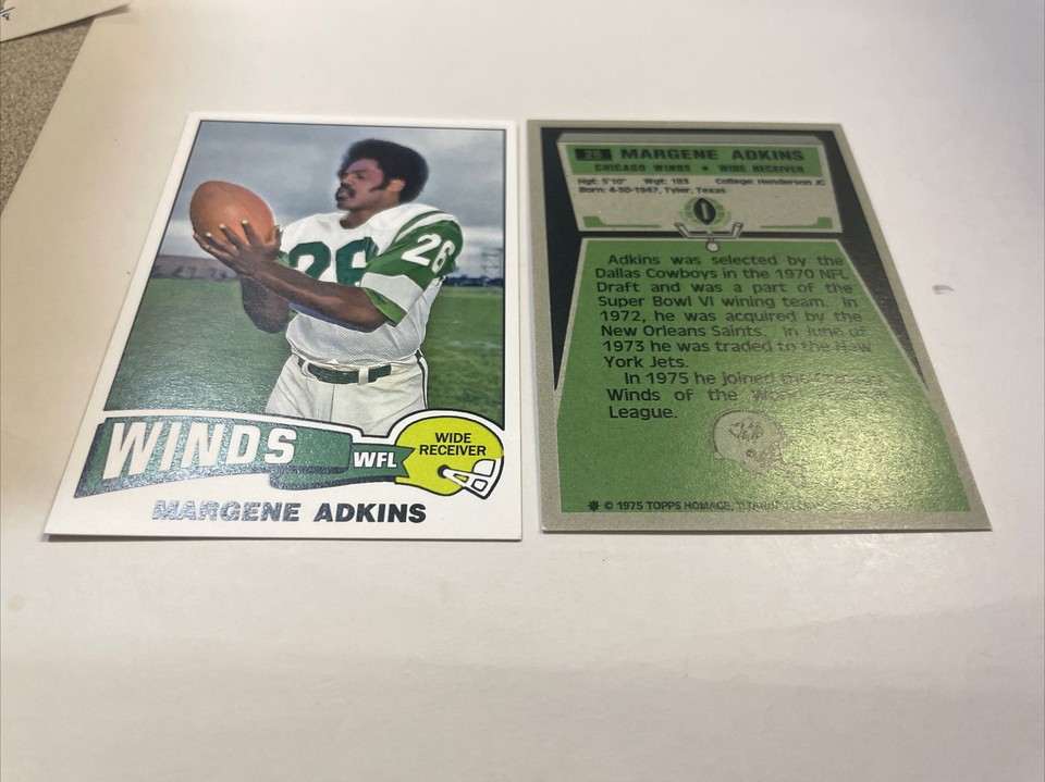 1975 World Football League Margene Adkins Custom Card Chicago Winds AC ...