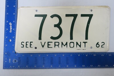 1962 62 VERMONT VT LICENSE PLATE TAG #7377 NICE FOUR 4 DIGIT NUMBER | eBay