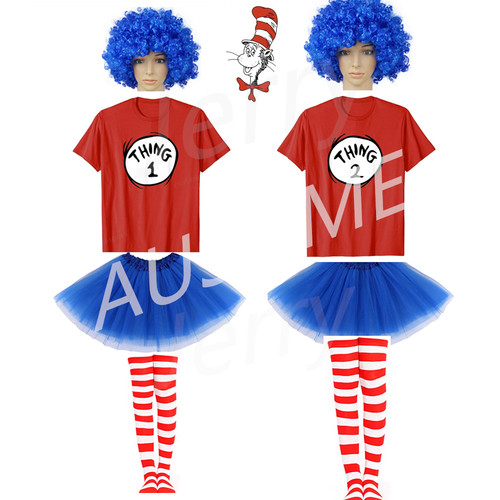 Book Week Dr Seuss Cat in the Hat Thing 1/2 Kids T-shirt Tutu Costume ...