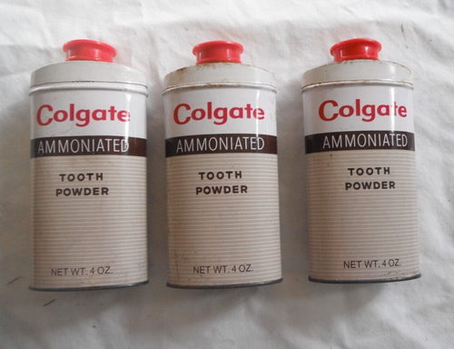 Lot 3 Vintage Colgate Ammoniated Tooth Powder Size 4 oz Tin Made in USA ...