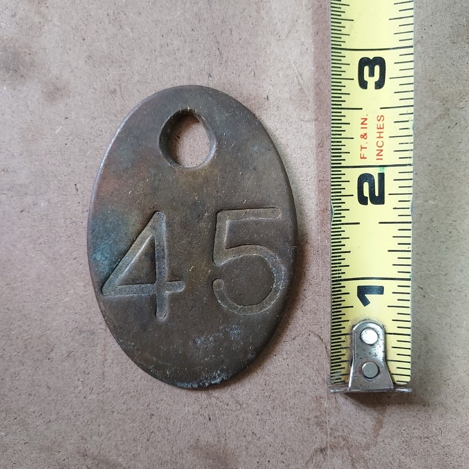 Antique /Vintage Solid Brass Cow Cattle Number Tag Key Chain Farm Ranch ...