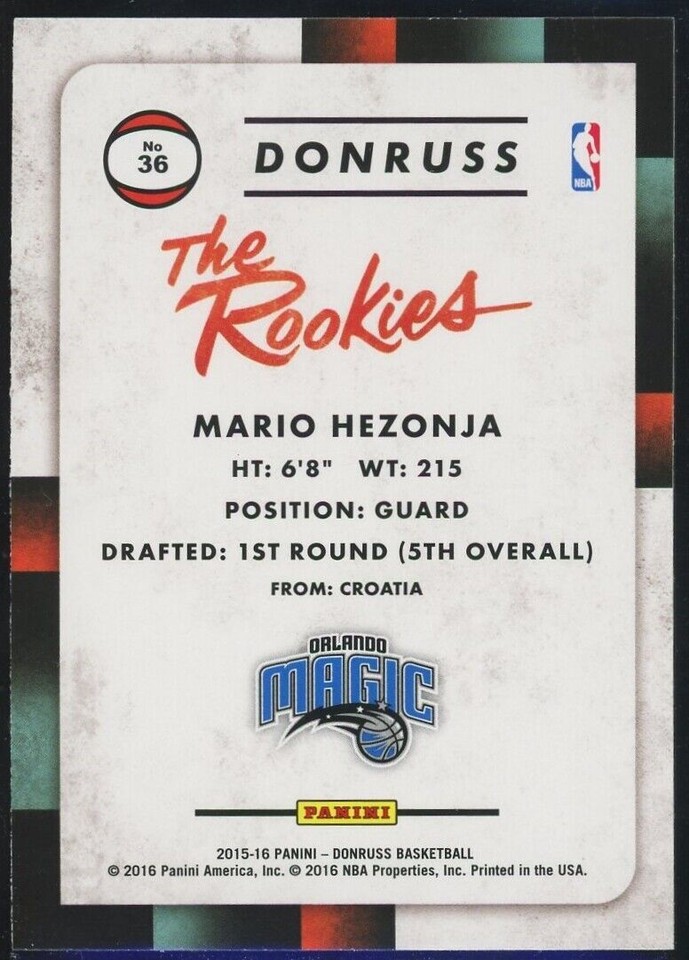 2015-16 Donruss Mario Hezonja Rookie The Rookies Orlando Magic RC #36 ...