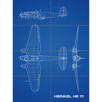 Heinkel He 111 German Bomber Aircraft Blueprint Plan XL Giant Panel ...