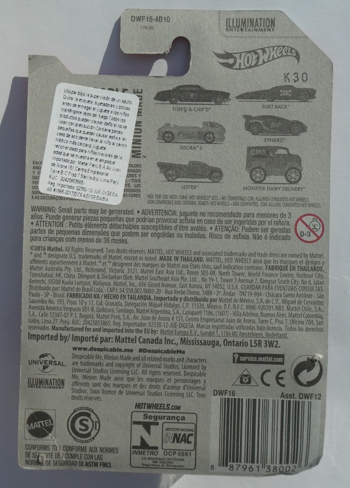 # 1/6 Hot Wheels Me Voiture Les minions Fish’d & Chips’d Vampire 2016 ...