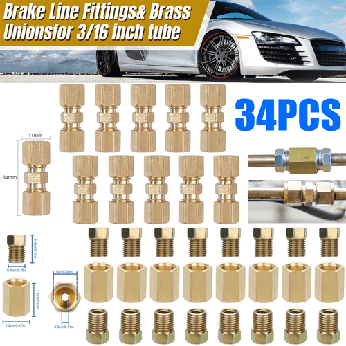 34X Brake Line Union Brass Straight Compression Fitting Connector 3/16 ...