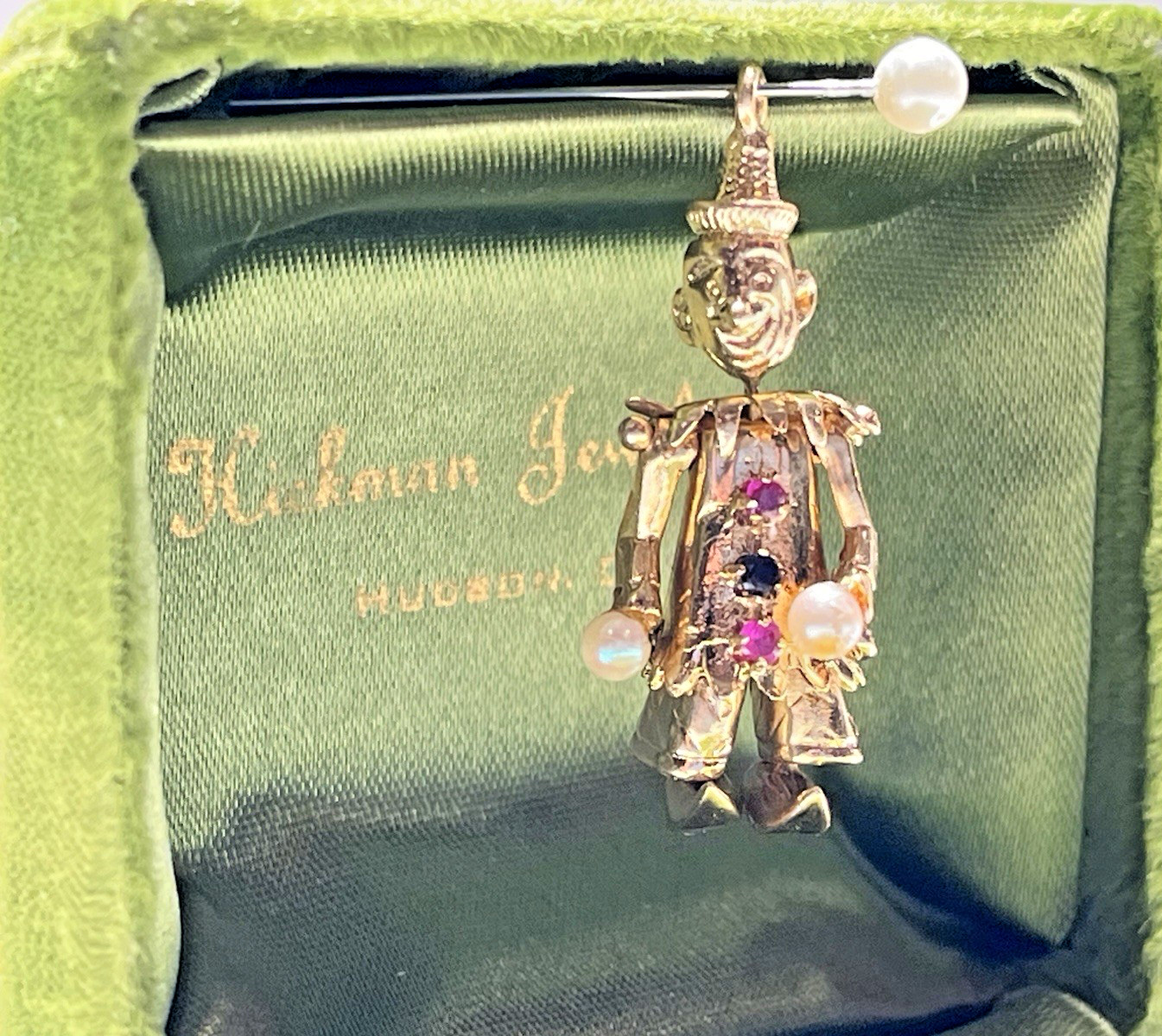 14K Solid Gold Articulated Clown Pendant/Charm W/Rubi… - Gem