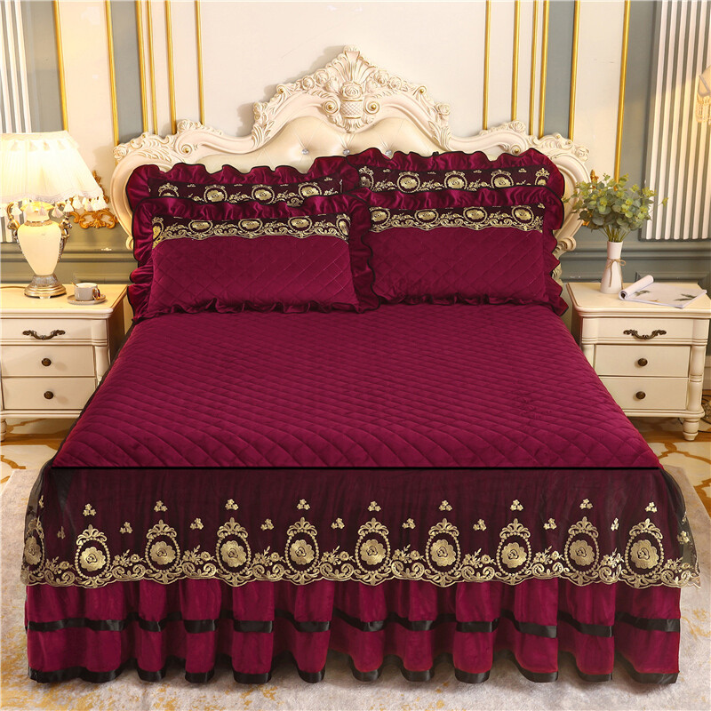 Solid Lace Velvet Bed Sheet Set Queen King Size Bedspreads Vintage ...