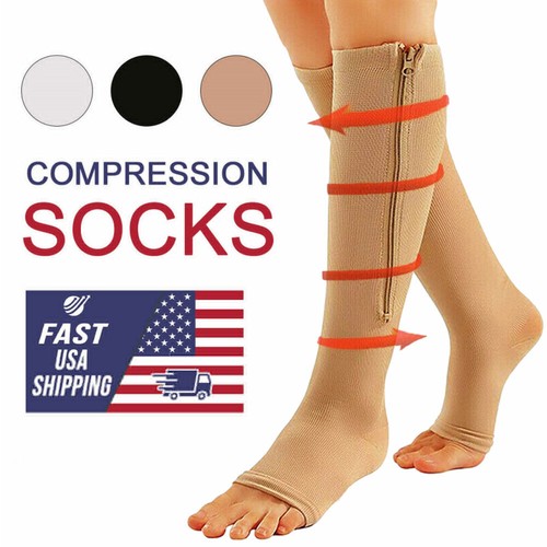 Knee High Medical Compression Socks Men Women Varicose Veins Open Toe ...
