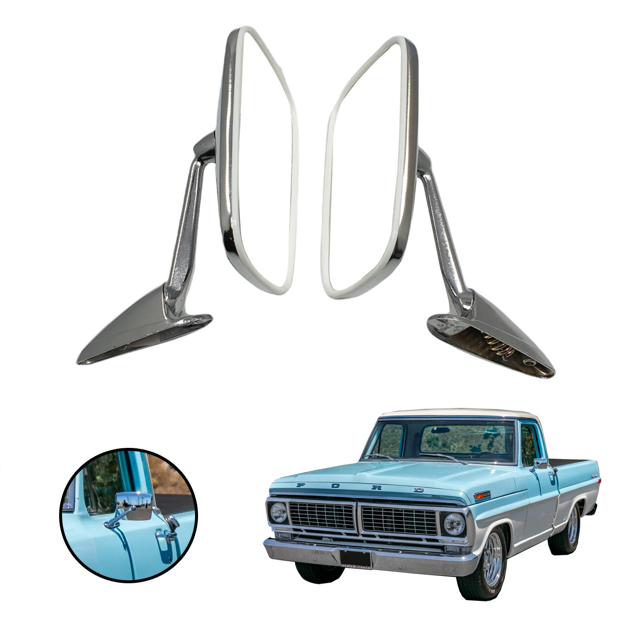 Pair Chrome Fender Door Wing Mirrors For Ford F-100 Ranger F-Series ...