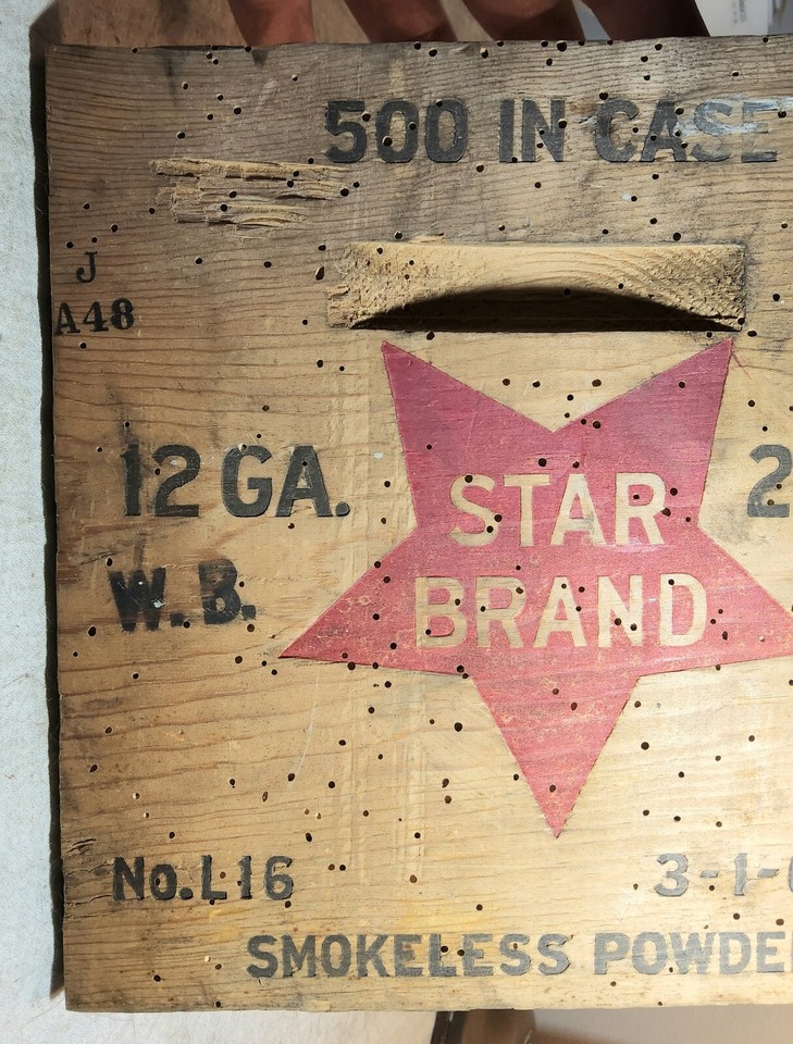 RARE ANTIQUE STAR BRAND 12 GAUGE SMOKELESS POWDER SHOTGUN SHELL WOODEN ...