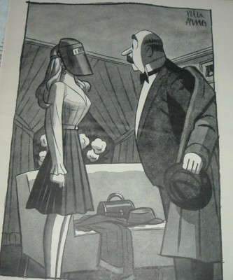 1944 Peter Arno Cartoon Print YOUNG LADY IN WELDING MASK WITH A MAN ...