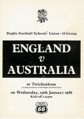 England v Australia Schools Under 18 29 Jan 1986 RUGBY PROGRAMME | eBay UK