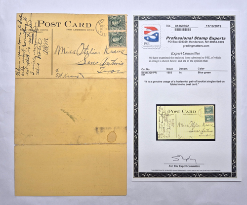 1903 US SC #300 Pair of Booklet Blue green stamp on Hotel the Driskill ...