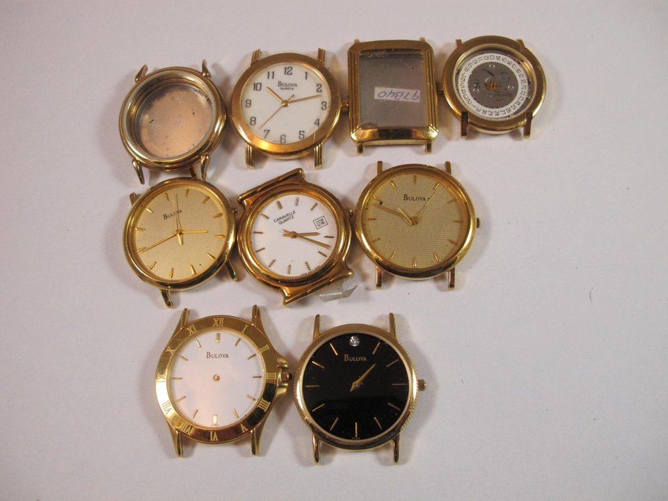 9 PICES OF OLD STOCK BULOVA WATCH CASES WITH DIALS FOR PARTS CIRCA 90`S ...