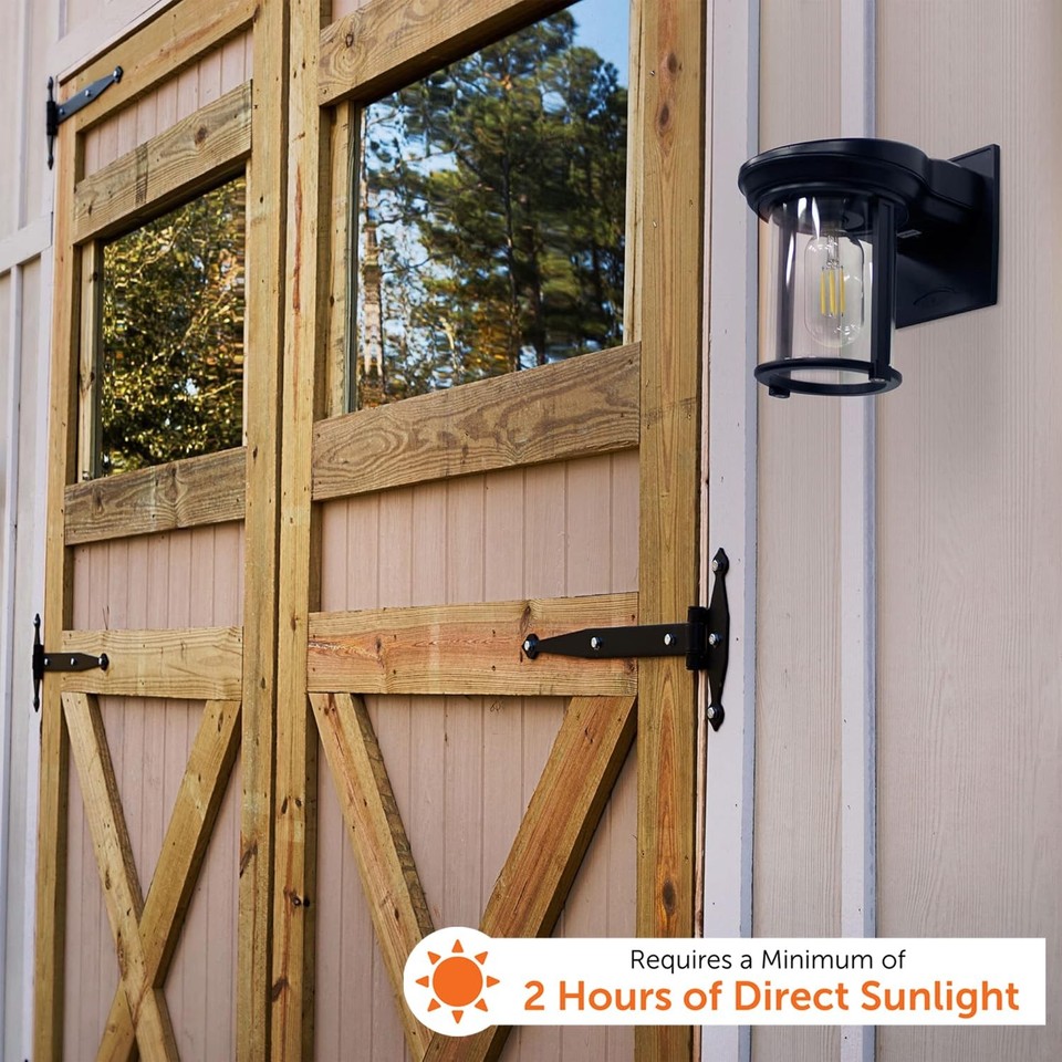 Solar Coach Wall Lantern, Outdoor Solar Lamp with Edison Bulb and Glass ...