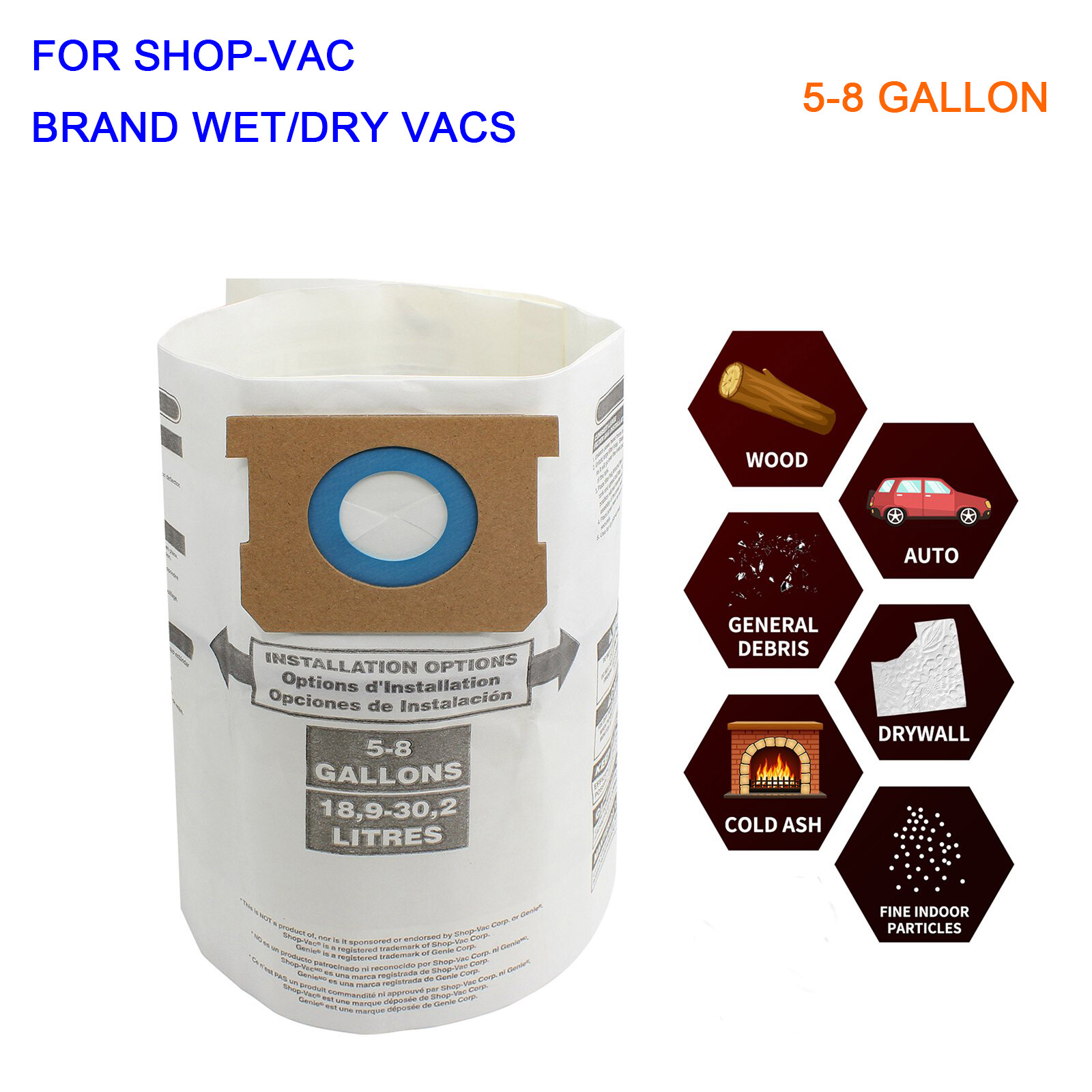 For Shop-Vac 90661 Bag Type E for 5-8 Gallon Vacuum - 9066100 Bags ...