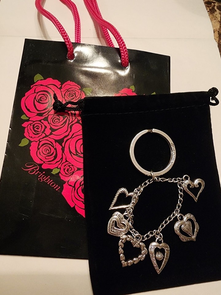 Brighton Keychain Silver Plated Heart 6 Charms Key Fob Rare | eBay