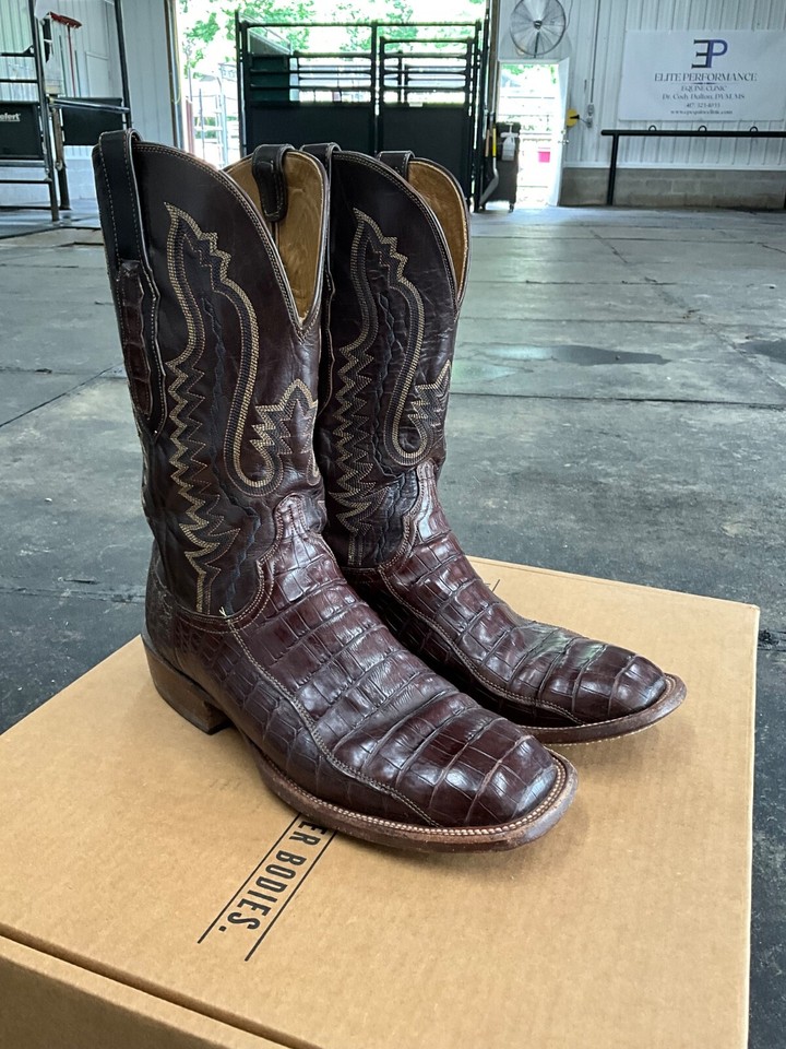 Lucchese Neal Sienna Ultra Belly Caiman Tail cut with Pony Brown ...