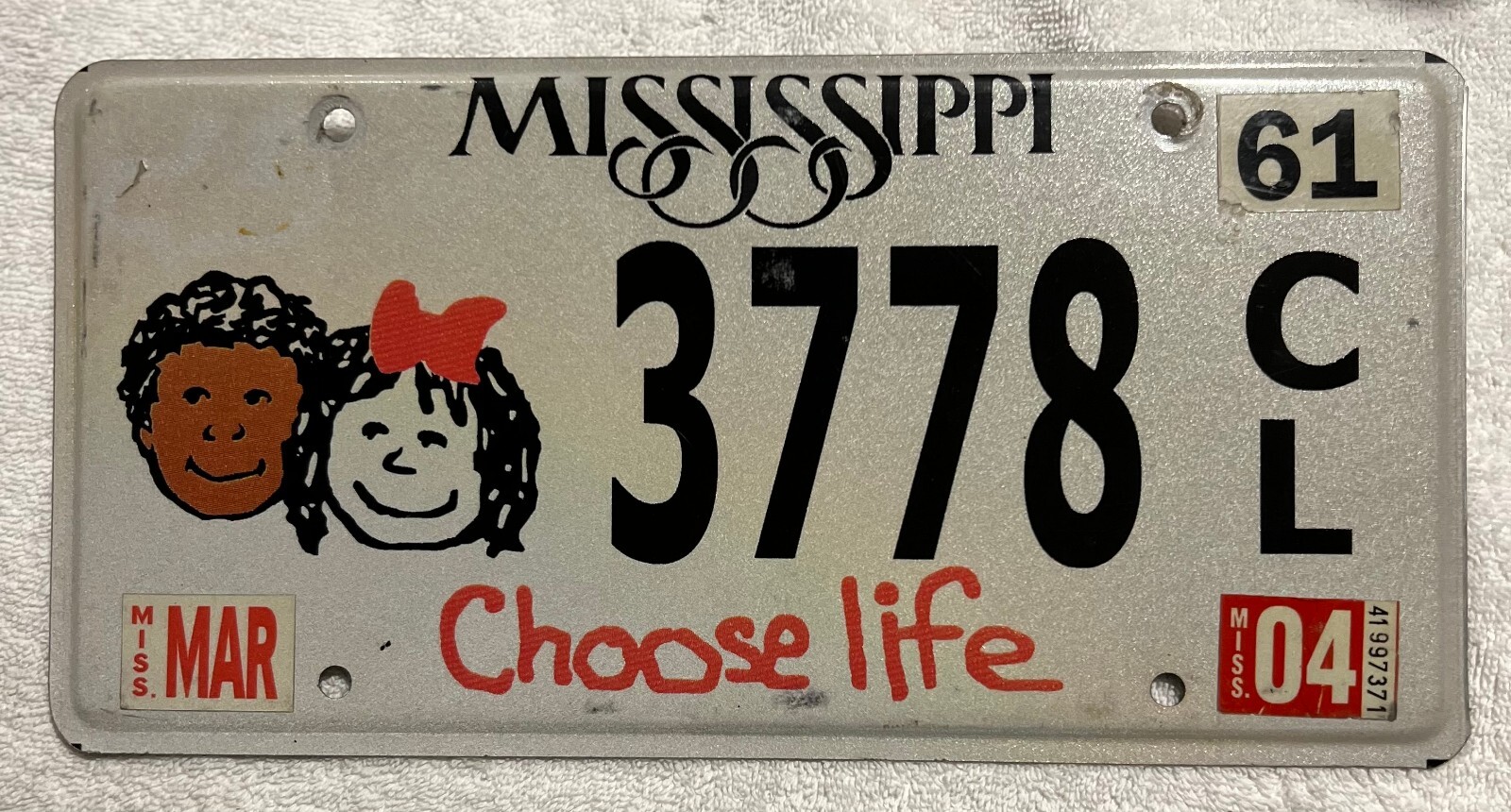 LICENSE PLATE MISSISSIPPI CHOOSE LIFE 2004 3778 CL | eBay