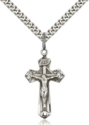 Sterling Silver Catholic Cross Crucifix Medal Pendant Necklace 24 ...