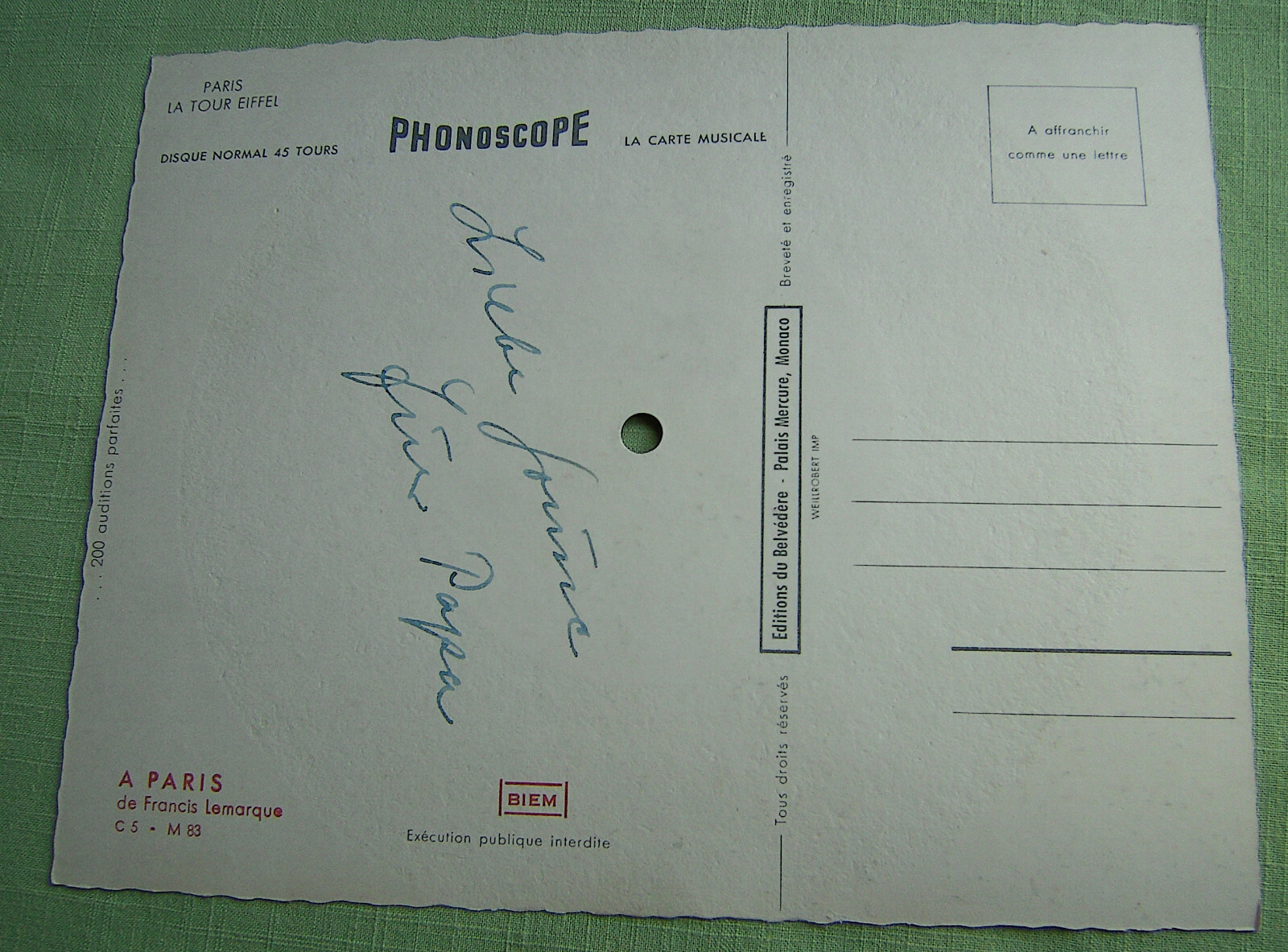 EIFFELTURM PARIS -PHONOSCOPE- TÖNENDE ANSICHTSKARTE- *RAR | eBay