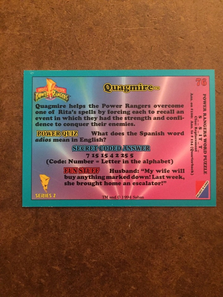 Quagmire 76 Mighty Morphin Power Rangers Series 2 Trading Card Blue | eBay