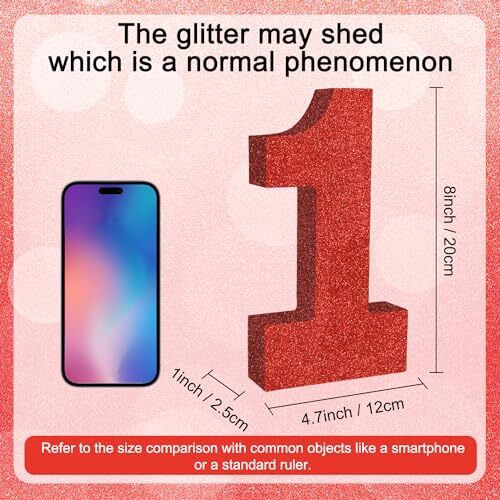 8 Inch Red Glitter Number 1 Table Centerpiece 0-9 Red Birthday Party ...