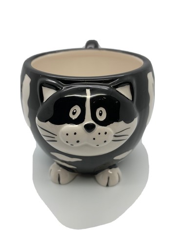 Pier One Chubby Cat Coffee Tea Mug Black and White Stripes 16oz ...