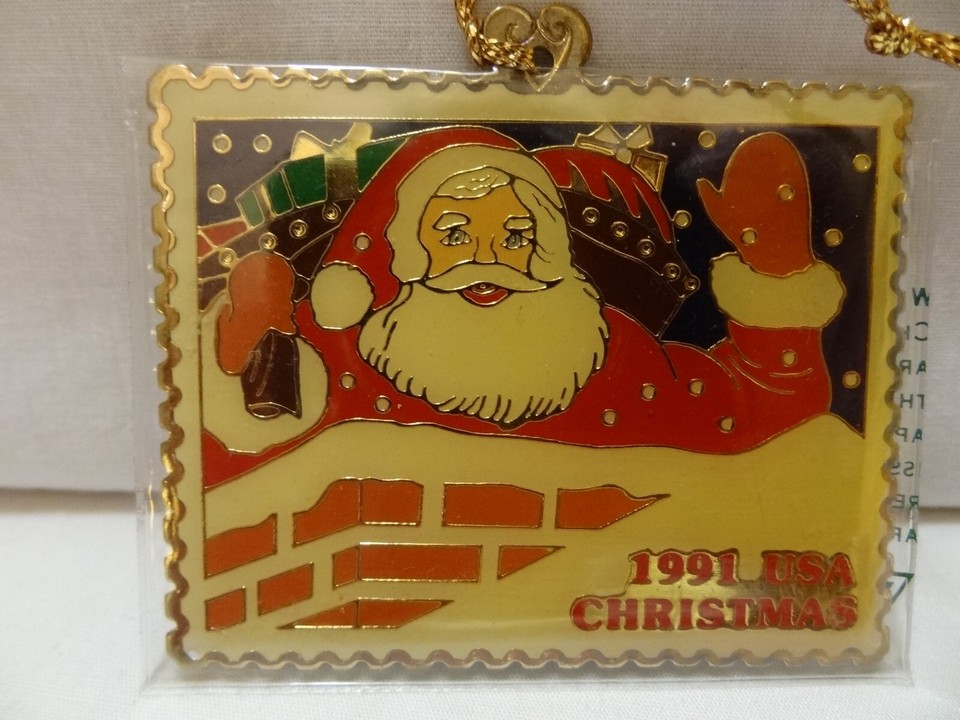 Winco 1991 Christmas Stamp Ornament Enamel 22K Gold – Santa Chimney ...