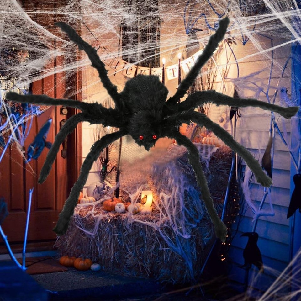 JAMIEWIN Giant Hairy Fake Spider Props 55 inch Large Scary Halloween ...