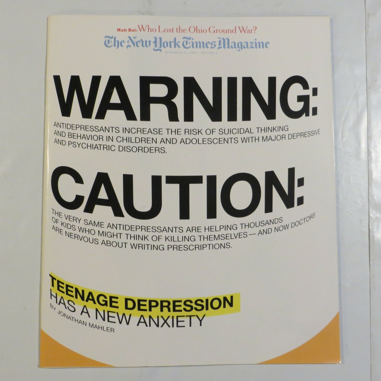 New York Times Magazine November 2004 Teenage Depression Anxiety Pill ...