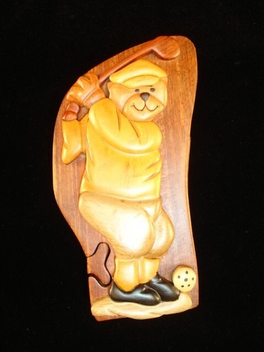 Hand crafted 3D Intarsia Wood Art GOLFER Puzzle Wooden Box GOLF | eBay