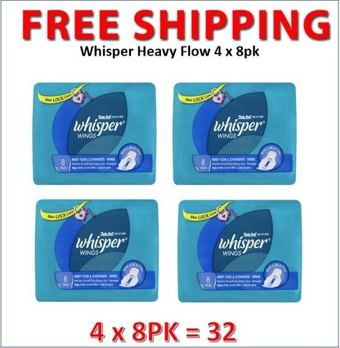 4 x 8pk Whisper Sanitary Feminine Napkins Heavy Flow Overnight With ...