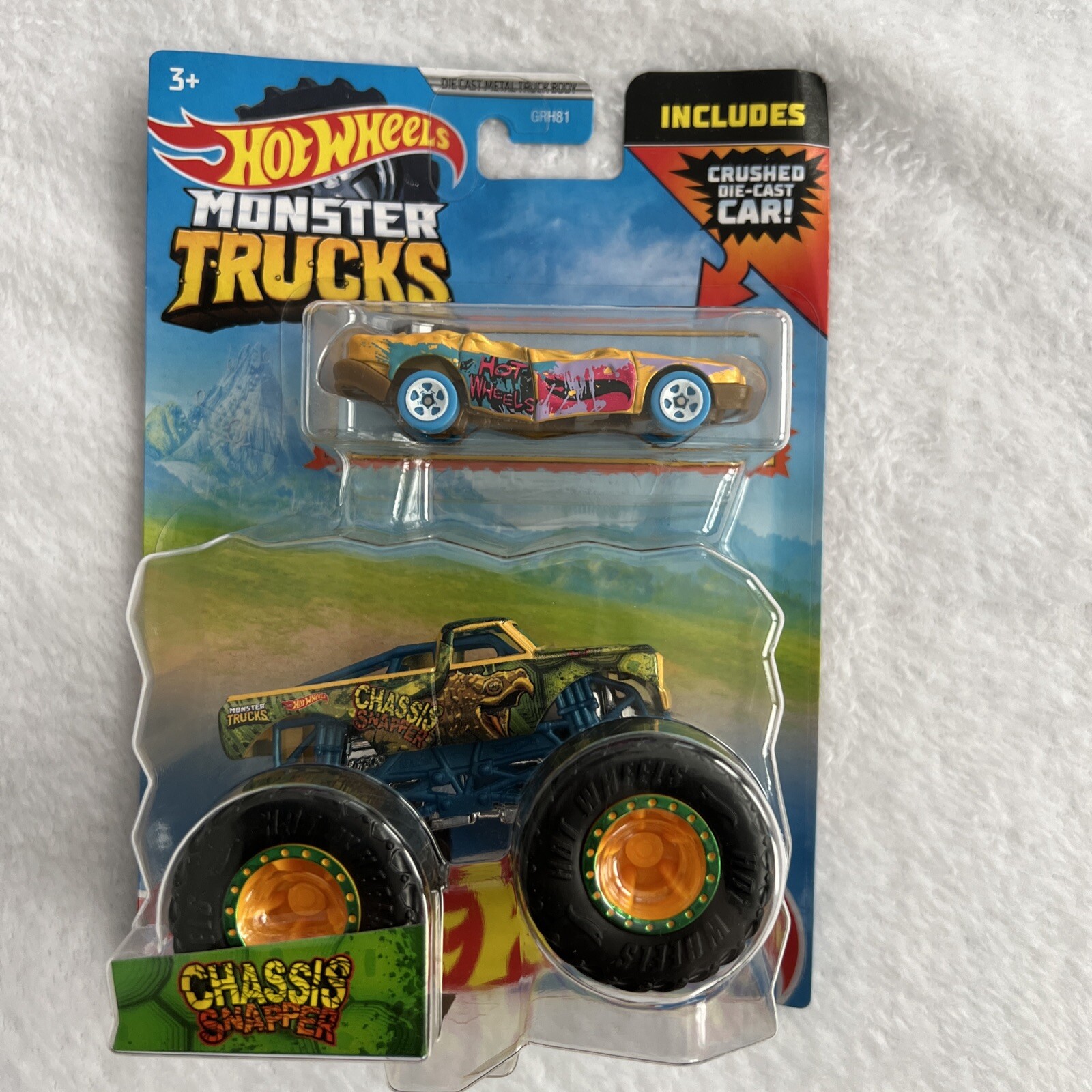 NEW Hot Wheels Chassis Snapper Monster Truck W/ crushed car | eBay