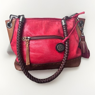 The SAK Indio Red Brown Tan Color Block Leather Shoulder Bag Braided ...