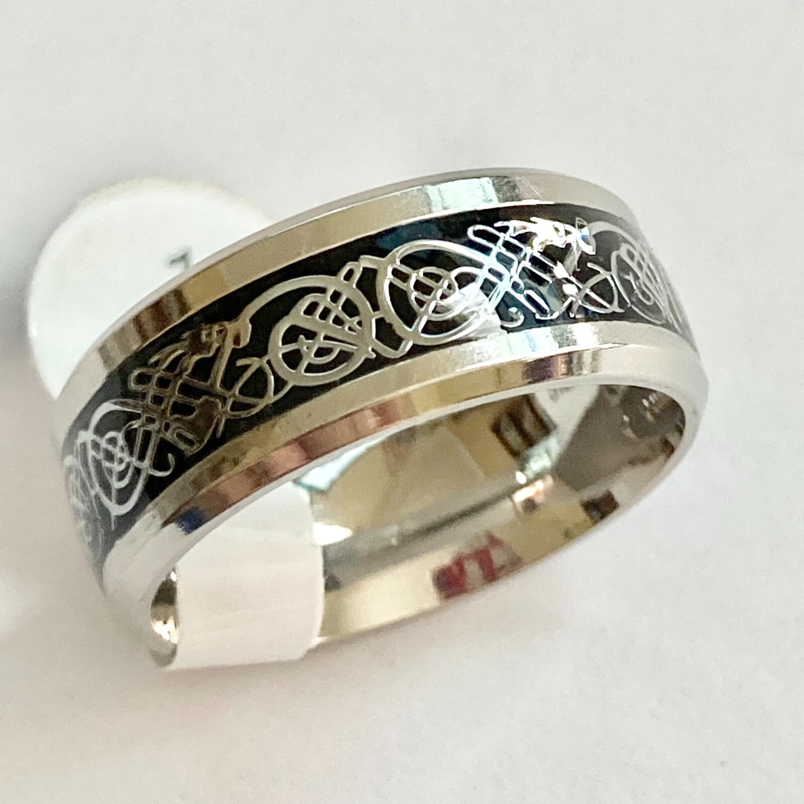 Stainless Steel Celtic Etched Band Ring Silver Tone Mens Women Size 12 ...