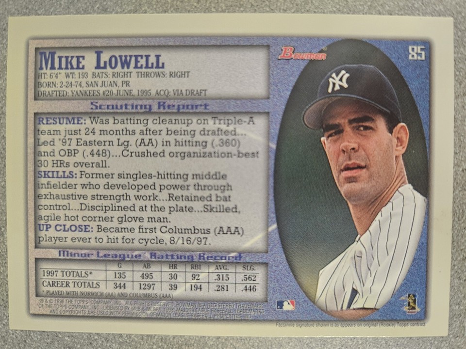 1998 Bowman Mike Lowell #85 RC Yankees Red Sox Rookie | eBay