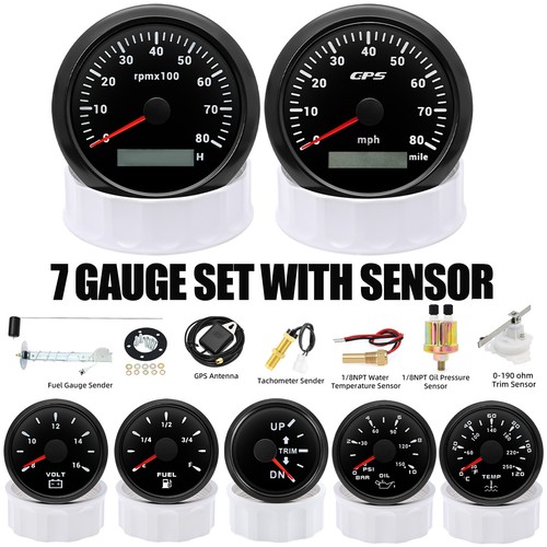 7 Gauge Set With Sender 85mm Car GPS Speedometer 80mph Tacho 8000rpm ...